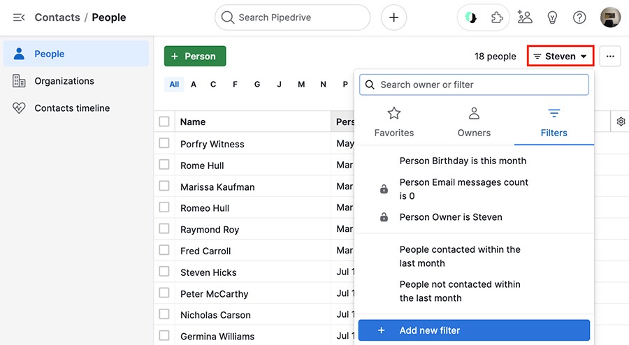 Filtering - Knowledge Base | Pipedrive